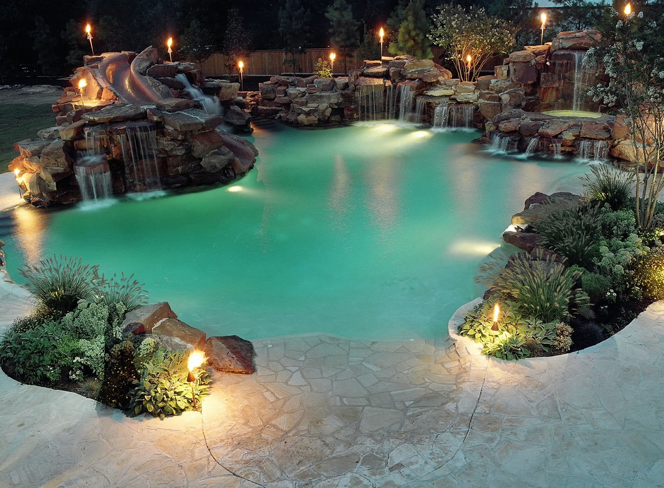 Free-form pools by Atlantis Pools & Spas Inc, Tulsa, Ok.